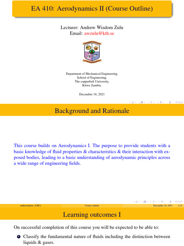 Ea 410 Aerodynamics Ii Course Outline Pdf Aerodynamics Fluid Dynamics