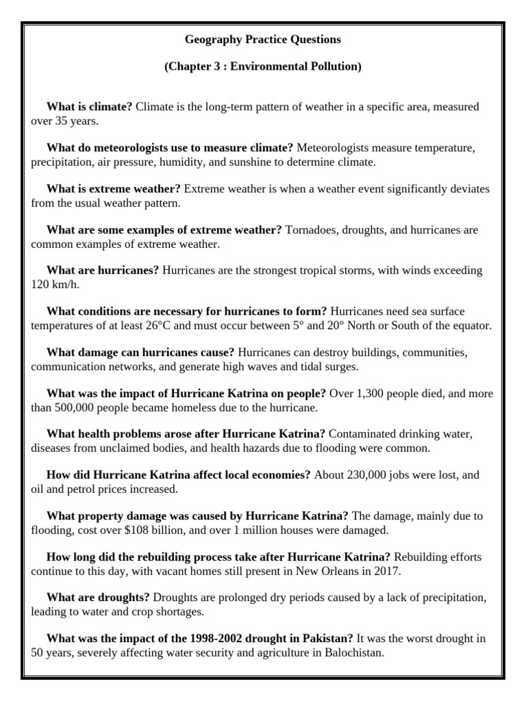 Geography Practice Questions | PDF | Air Pollution | Temperate Climate