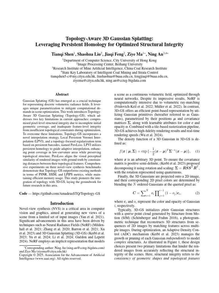 Topology-Aware 3D Gaussian Splatting Leveraging Persistent Homology For Optimized Structural ...