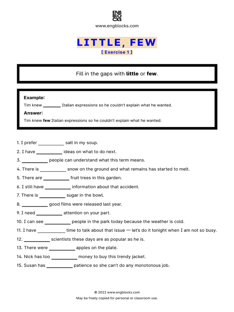 Little vs Few: Gap-Filling Exercise | PDF