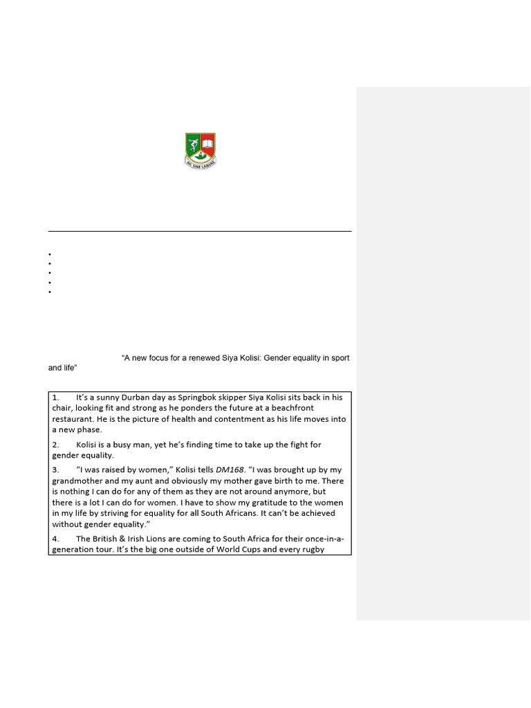 Grade 8 Jun Exam Term 2 2021 MEMO | PDF | Reading Comprehension | Verb