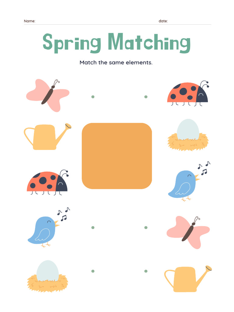 Spring Matching Worksheet in Colorful Illustrative Style | PDF