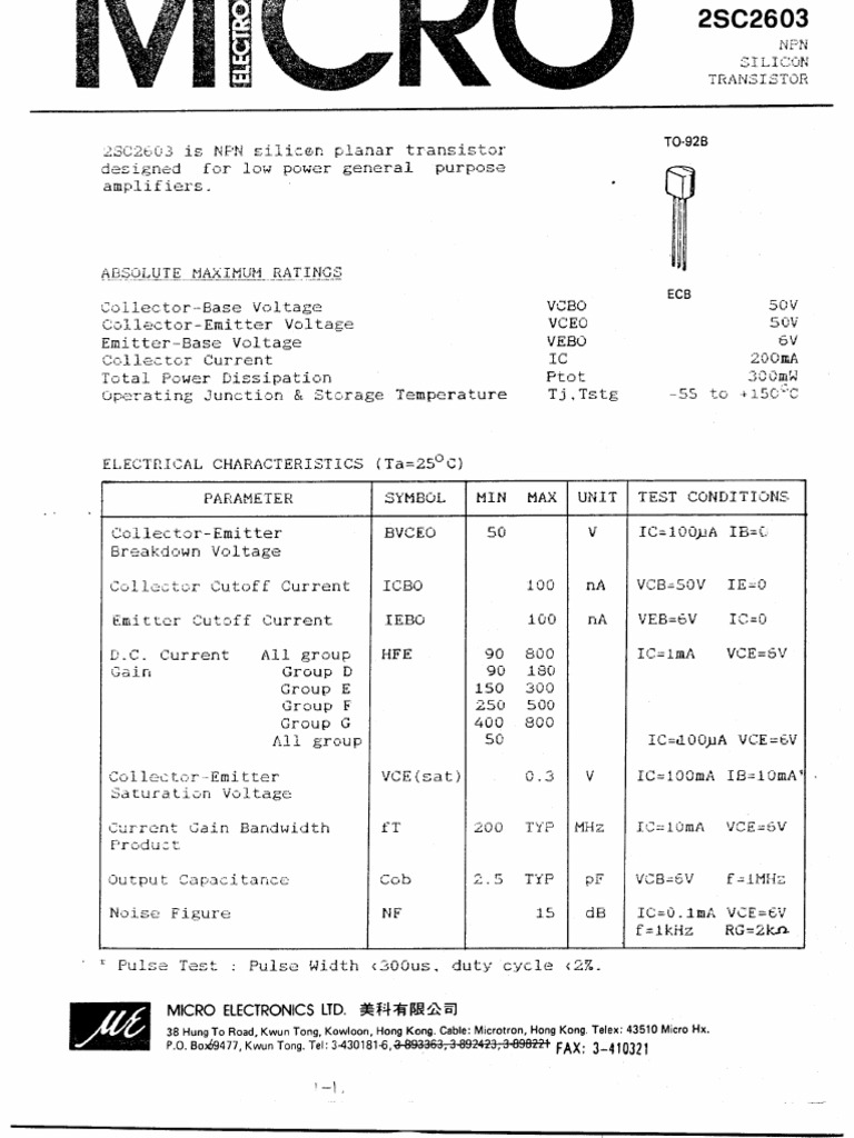 2SC2603 MicroElectronics | PDF
