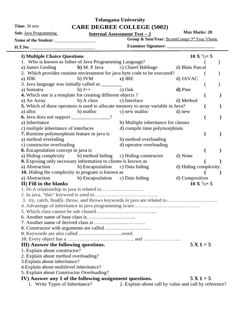 Bcom Comp Iiiyr Visem Java Pdf Method Computer Programming Inheritance Object