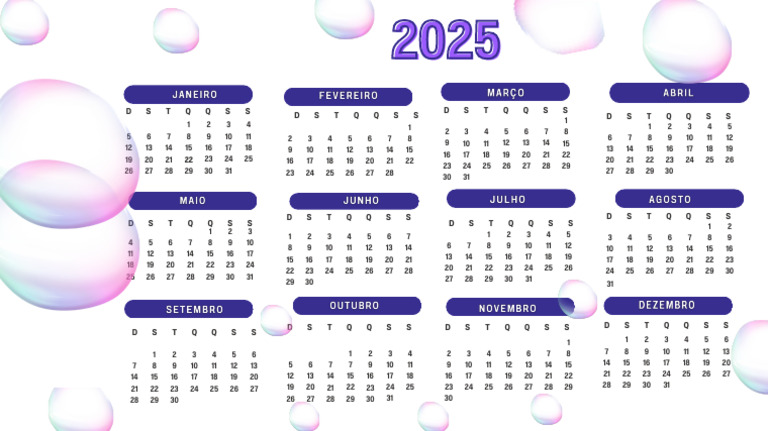 Calendário Completo 2025 Elementos Geométricos Profissional Azul Roxo e ...