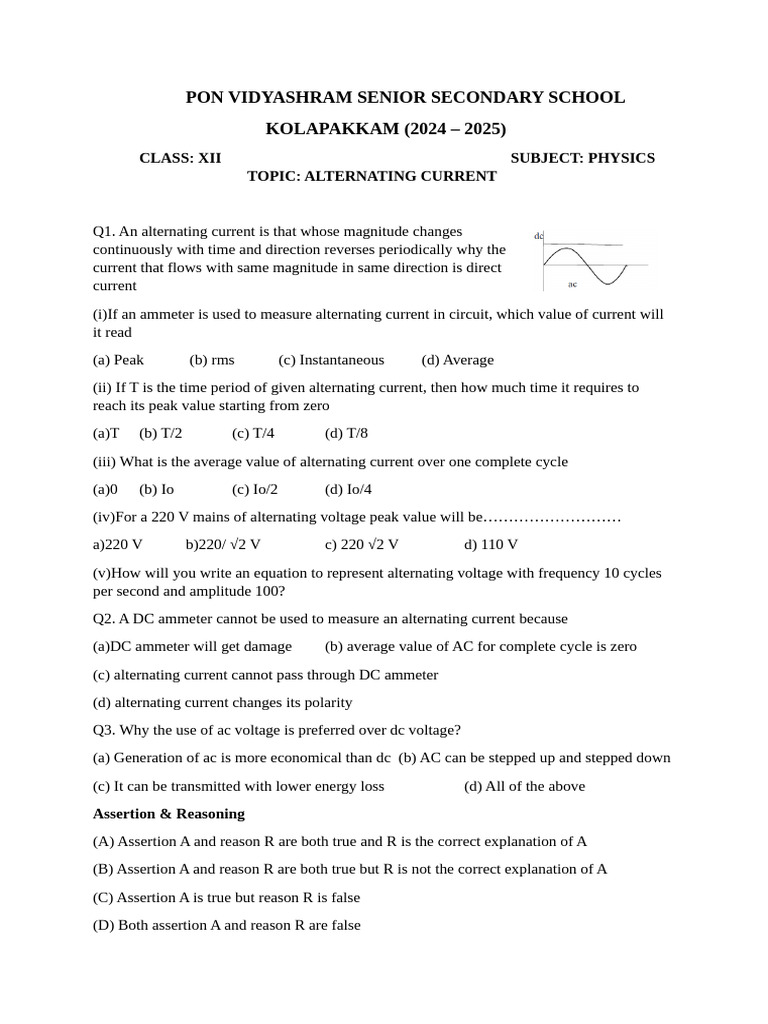AC worksheet | PDF | Electrical Impedance | Alternating Current