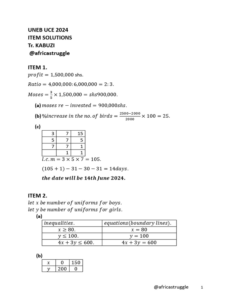UCE MATH GUIDE UNEB 2024 | PDF