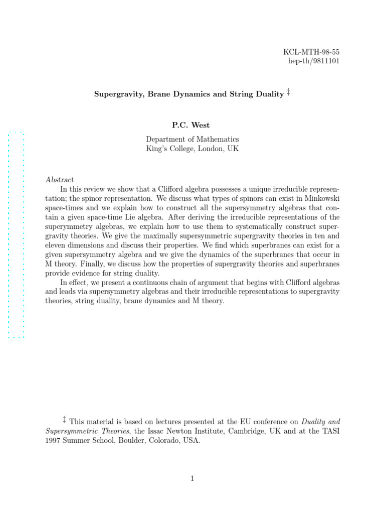 Supergravity, Brane Dynamics and String Duality | PDF | String Theory | Matrix (Mathematics)