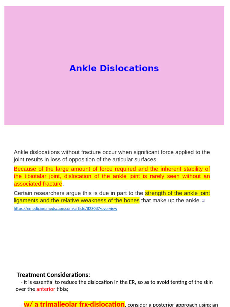 Ankle Dislocation Overview and Treatment | PDF