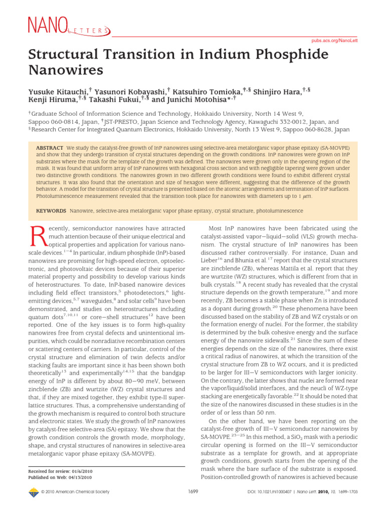 Kitauchi Et Al 2010 Structural Transition in Indium Phosphide Nanowires ...