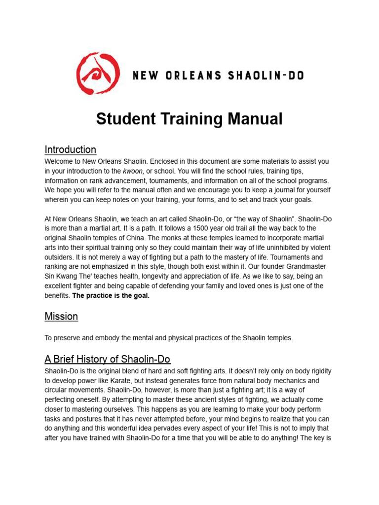 Student Training Manual August 2021 | PDF | Shaolin Monastery | Tai Chi