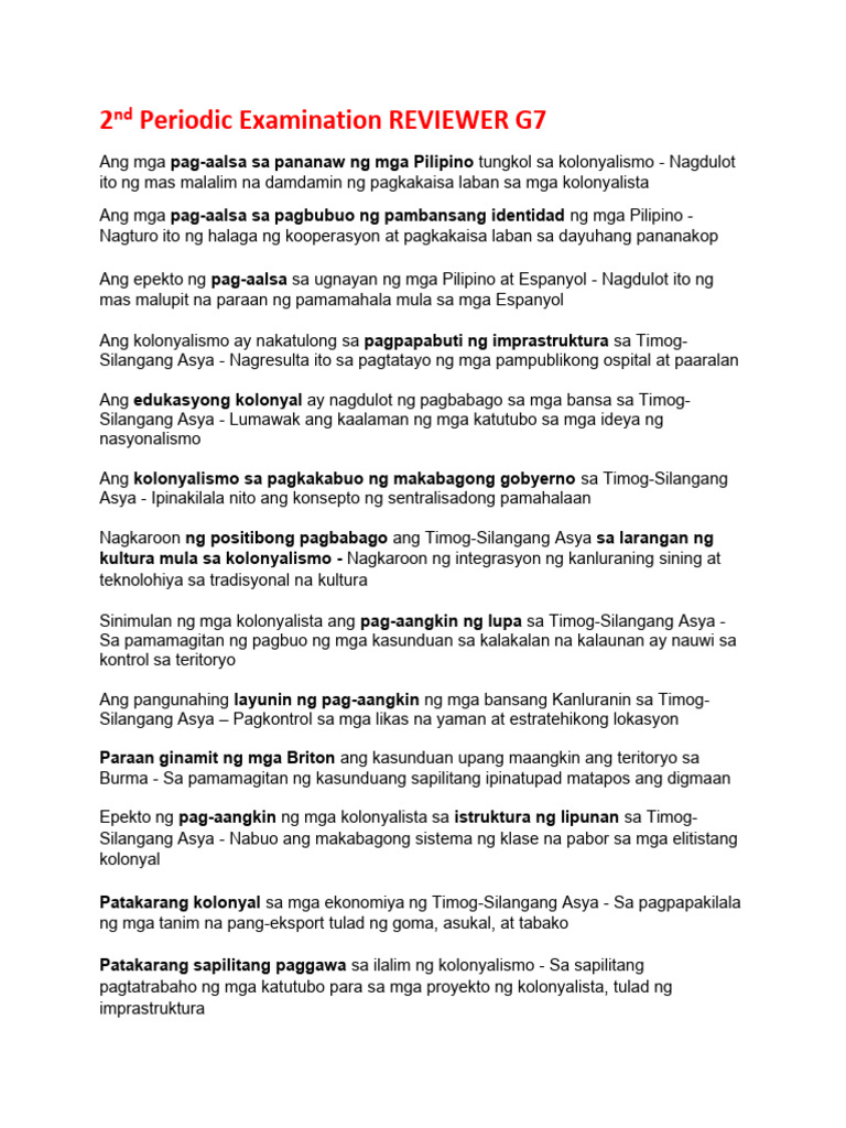 2nd Periodic Examination REVIEWER G7 | PDF