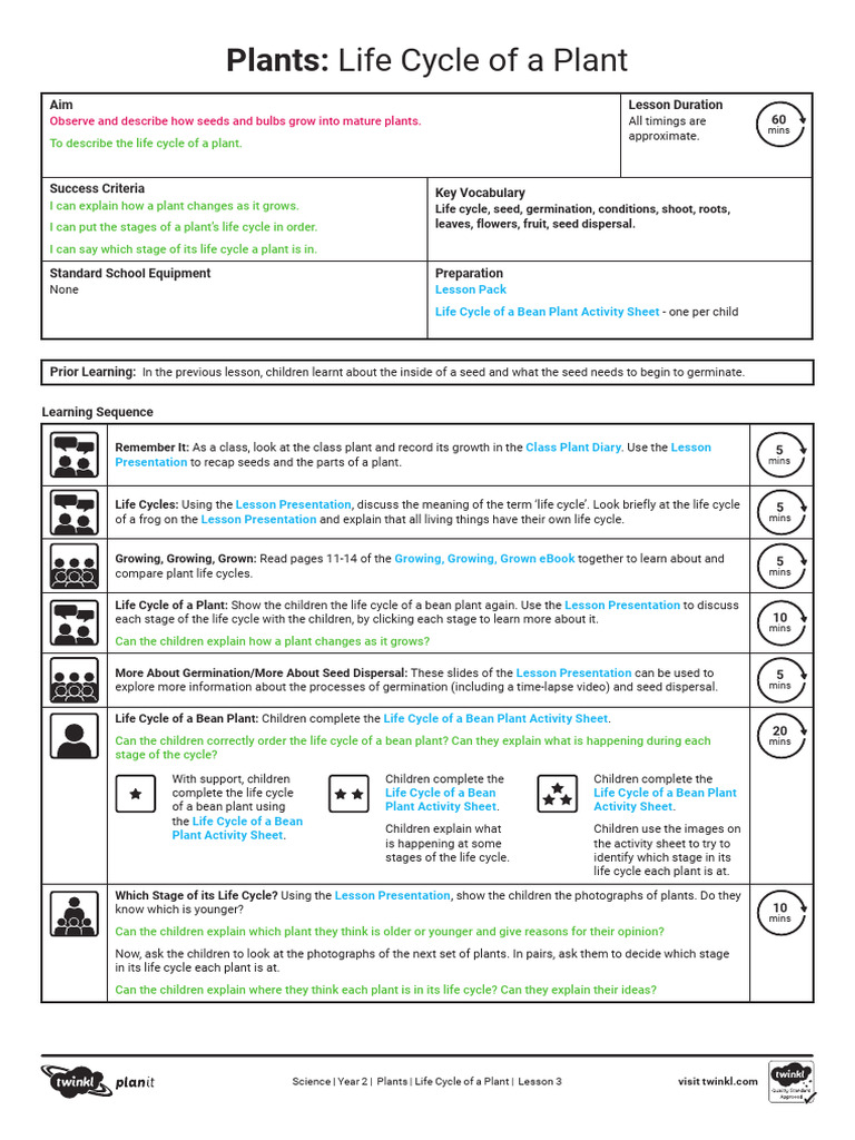 Lesson Plan Life Cycle of a Plant | PDF | Seed | Germination