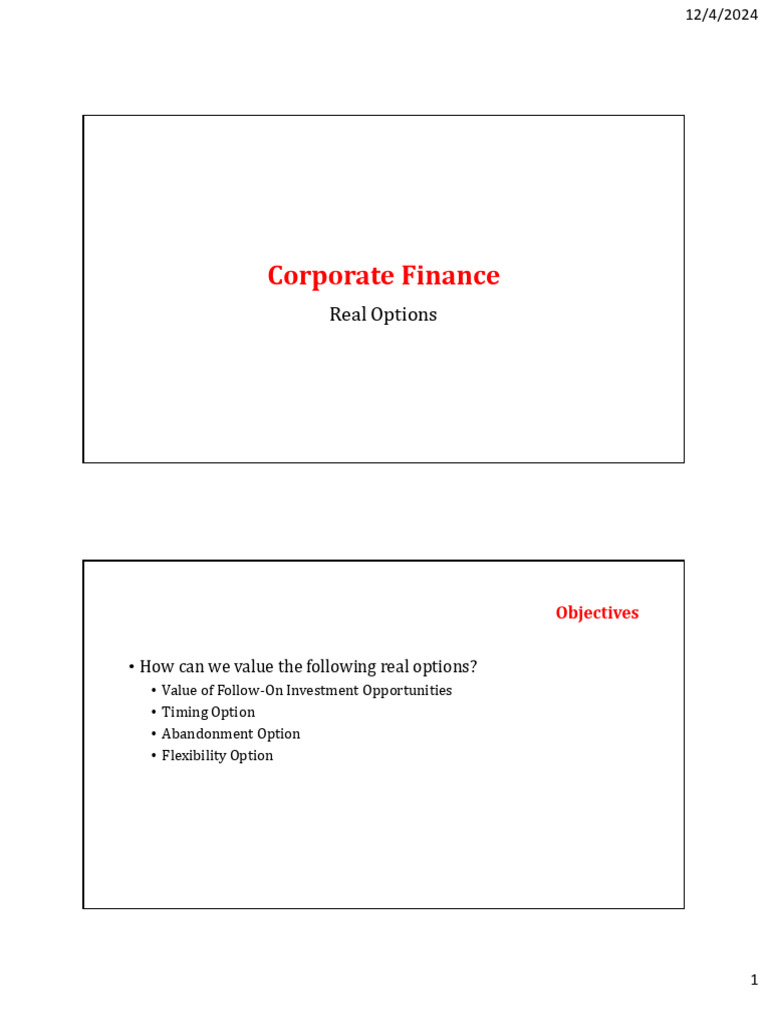 U10. CF5. Real Options - Summary Presentation | PDF | Option (Finance) | Net Present Value