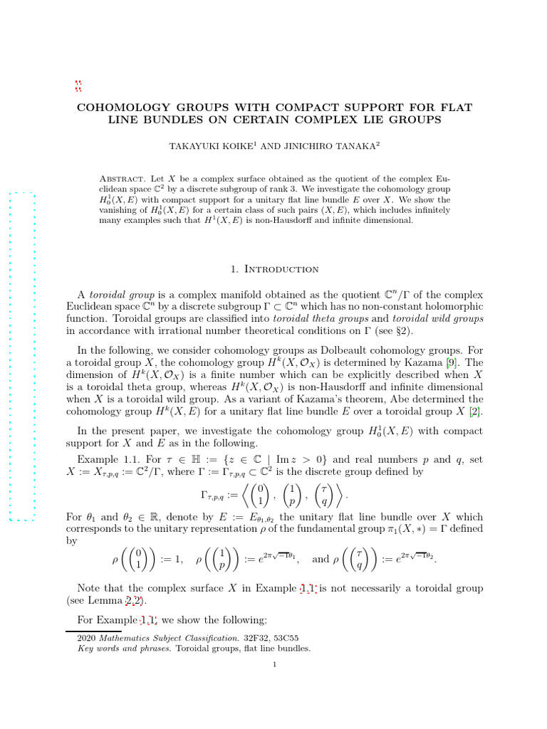 Cohomology of Flat Line Bundles on Lie Groups | PDF | Manifold | Mathematical Concepts