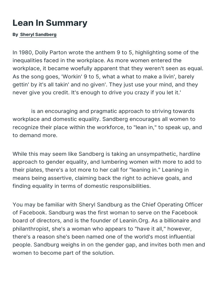 Lean In (Book review) | PDF | Mentorship