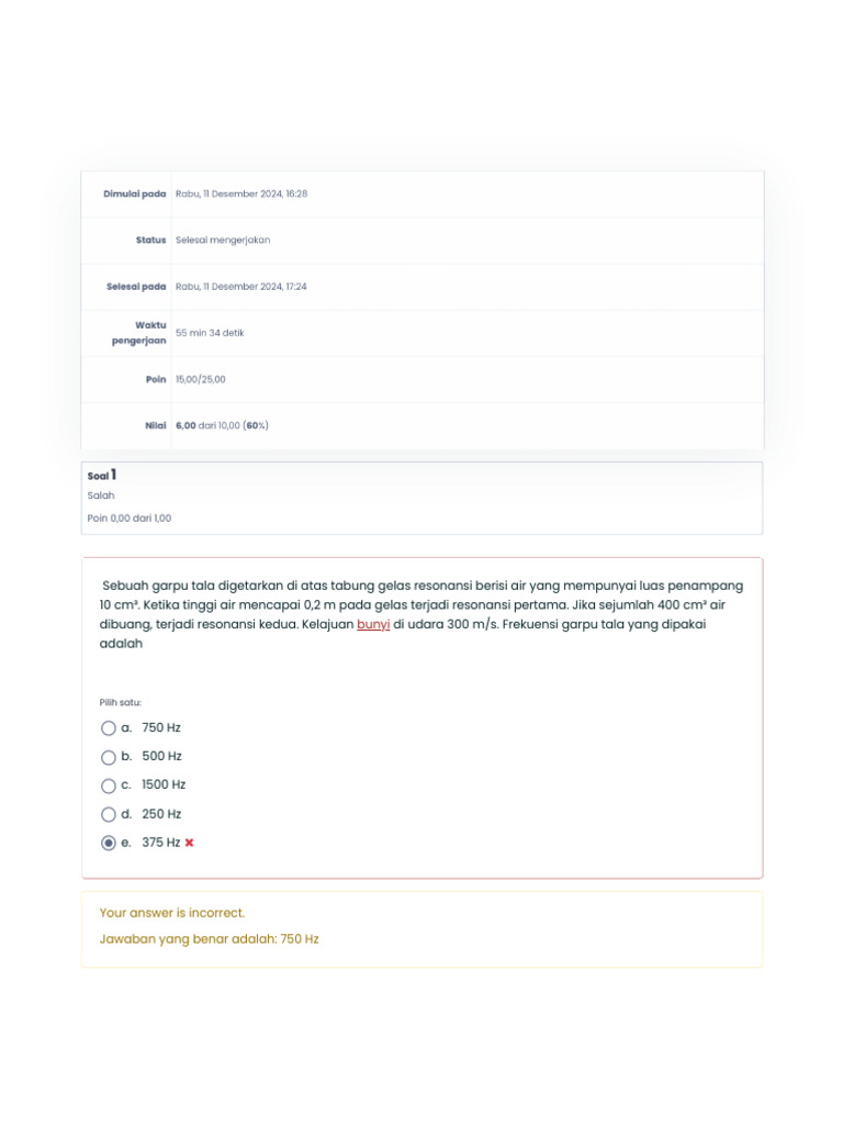 Kuis - Gelombang Harmonis Sederhana - Reviu Pengerjaan Kuis - CeLOE LMS | PDF