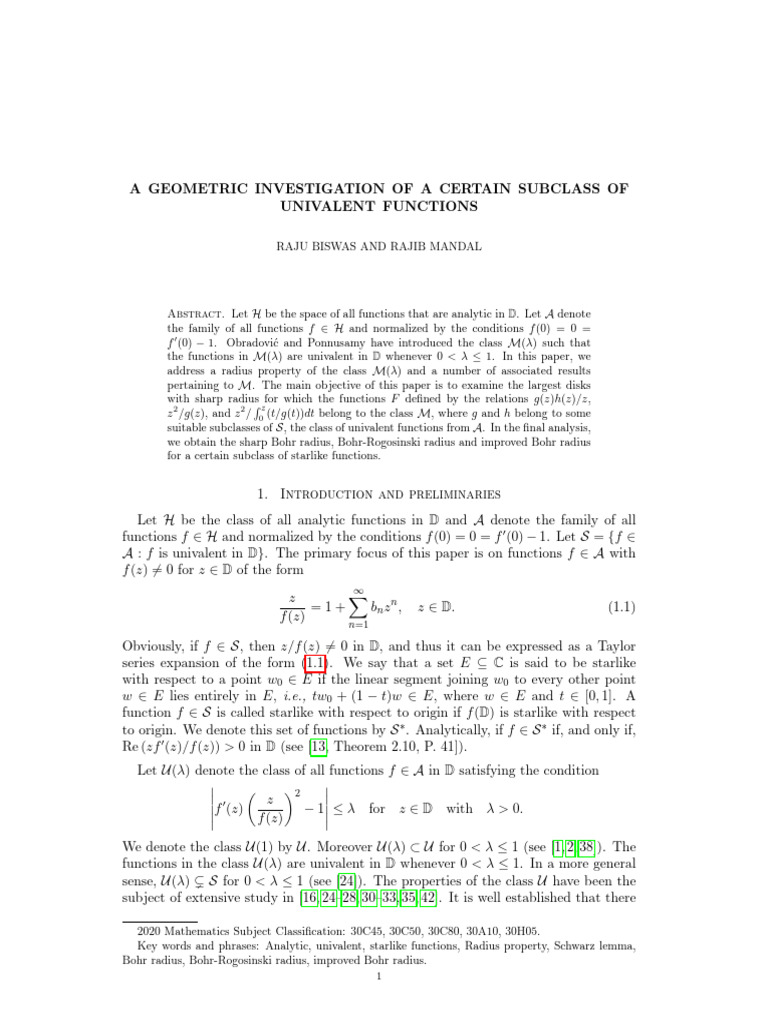 A Geometric Investigation of A Certain Subclass of Univalent Functions | PDF | Functions And ...