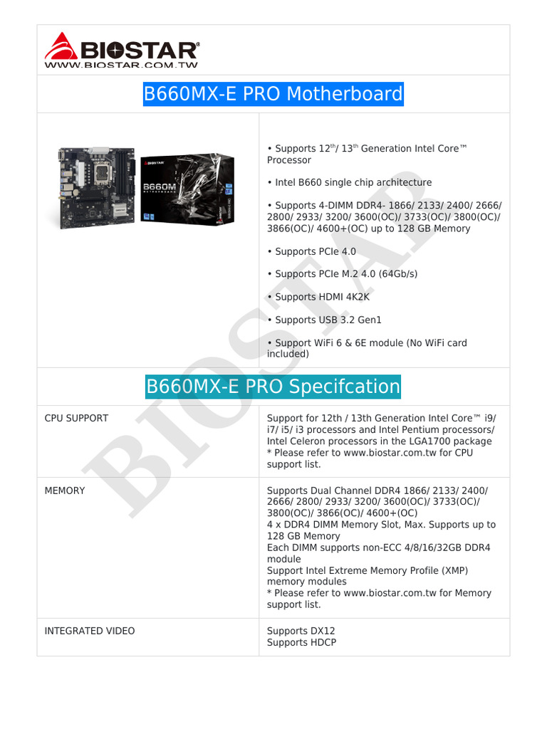 Biostar B660mx-E Pro Spec | PDF | Usb | Bios