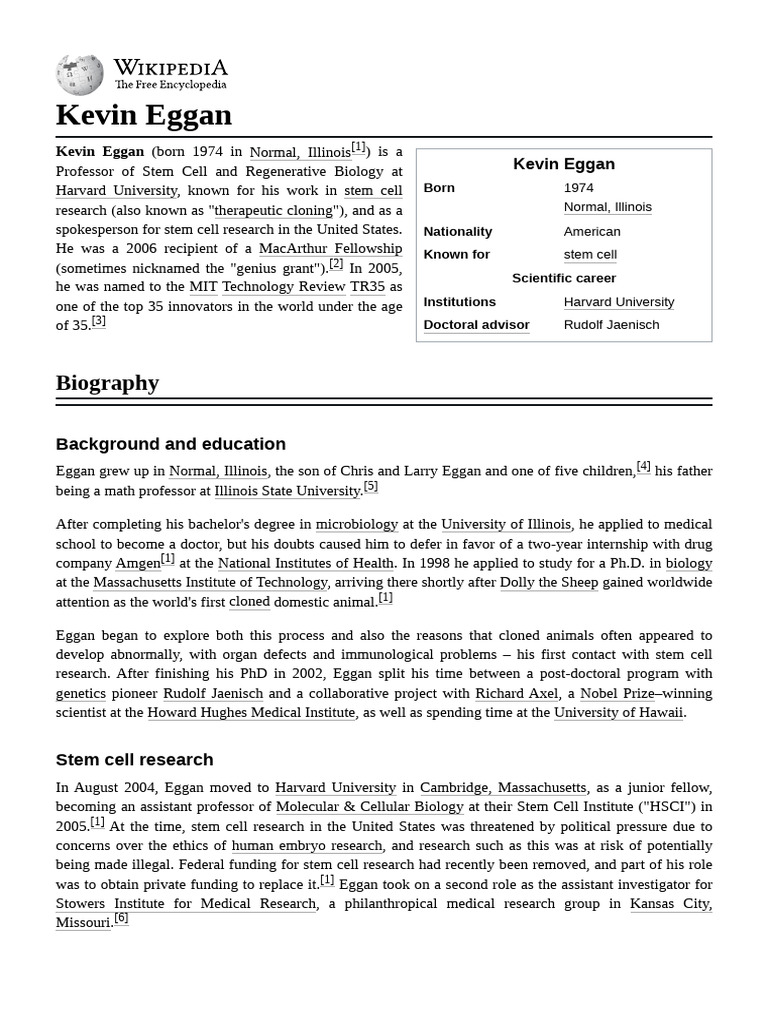 Kevin Eggan | PDF | Cell Biology | Biotechnology