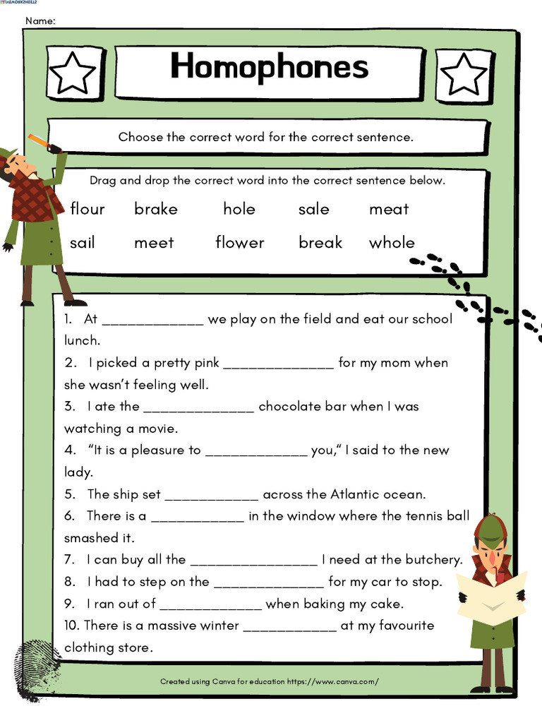 Homophones Practice Worksheet | PDF