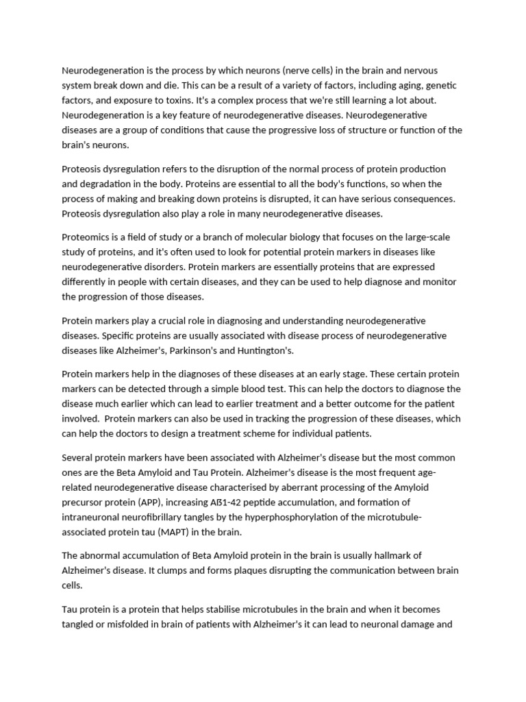 Understanding Neurodegeneration and Protein Markers | PDF | Alzheimer's ...