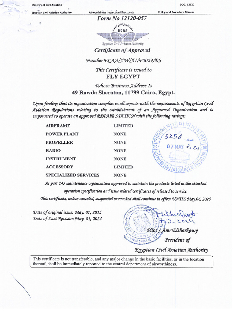 (AMO) Authorization Maintenance Organization Certificate EXP 06-05-2025 ...