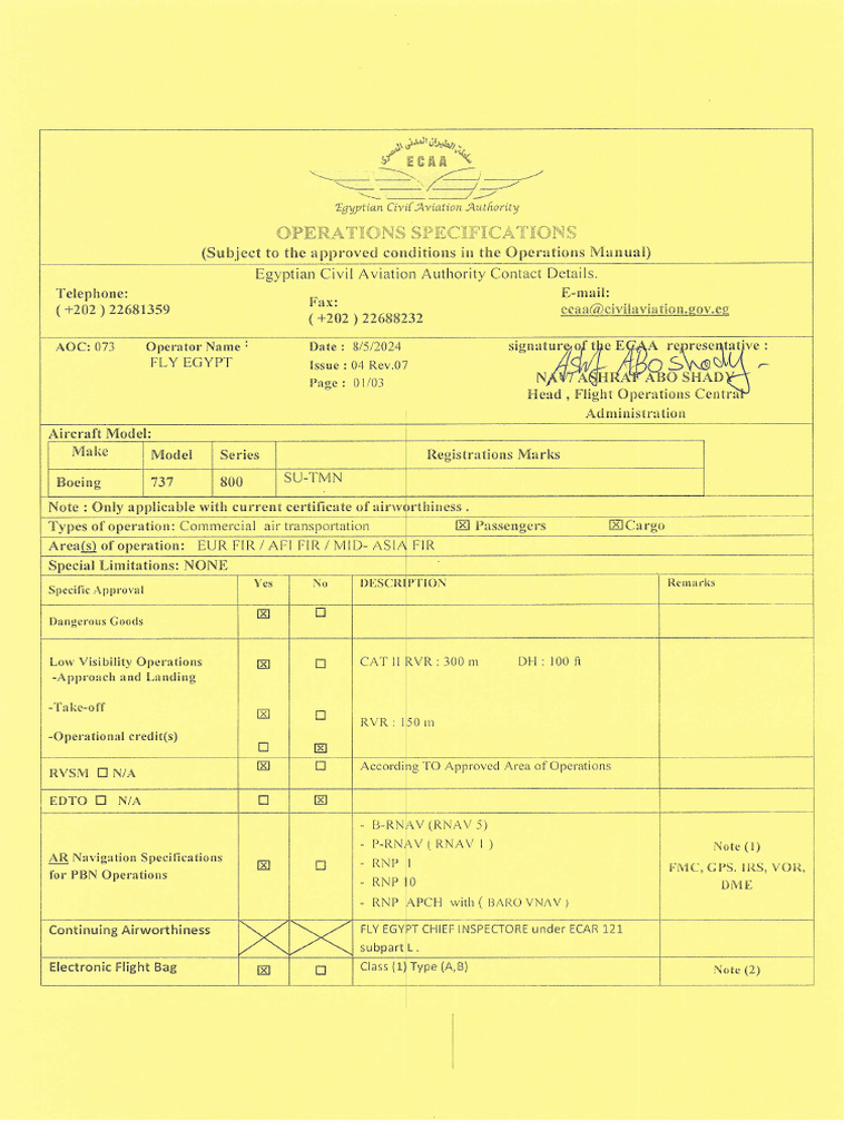 OPERATIONS SPECIFICATIONS ISS 04 REV 07 dated 08-05-2024 | PDF