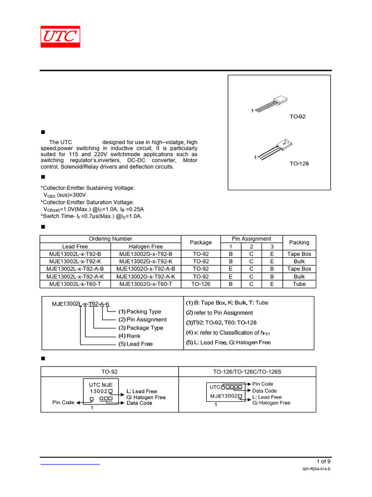 MJE13002 | PDF | Bipolar Junction Transistor | Electronic Engineering