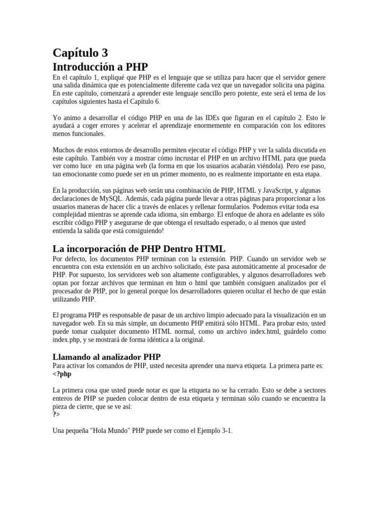 Capítulo 3, Introduccion a PHP | PDF | Php | Lenguaje de programación Capítulo 3, Introduccion a PHP | PDF | Php | Lenguaje de programación