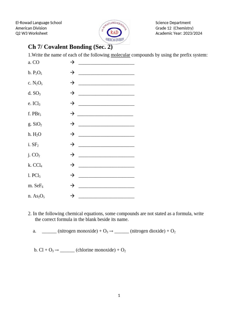 Ch 7 (Cont.) (Sec 2) Worksheet (Prefixes System) | PDF | Oxide | Nitrogen