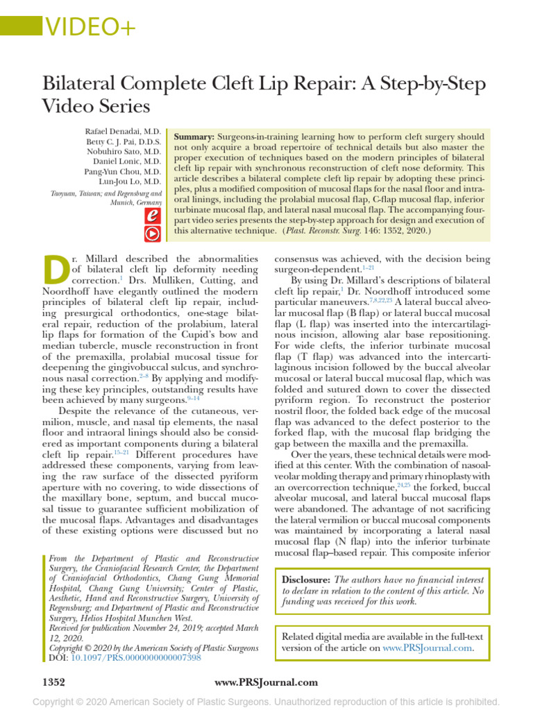 BILATERAL COMPLETE CLEFT LIP REPAIR. A STEP BY STEP VIDEO SERIES (1) | PDF