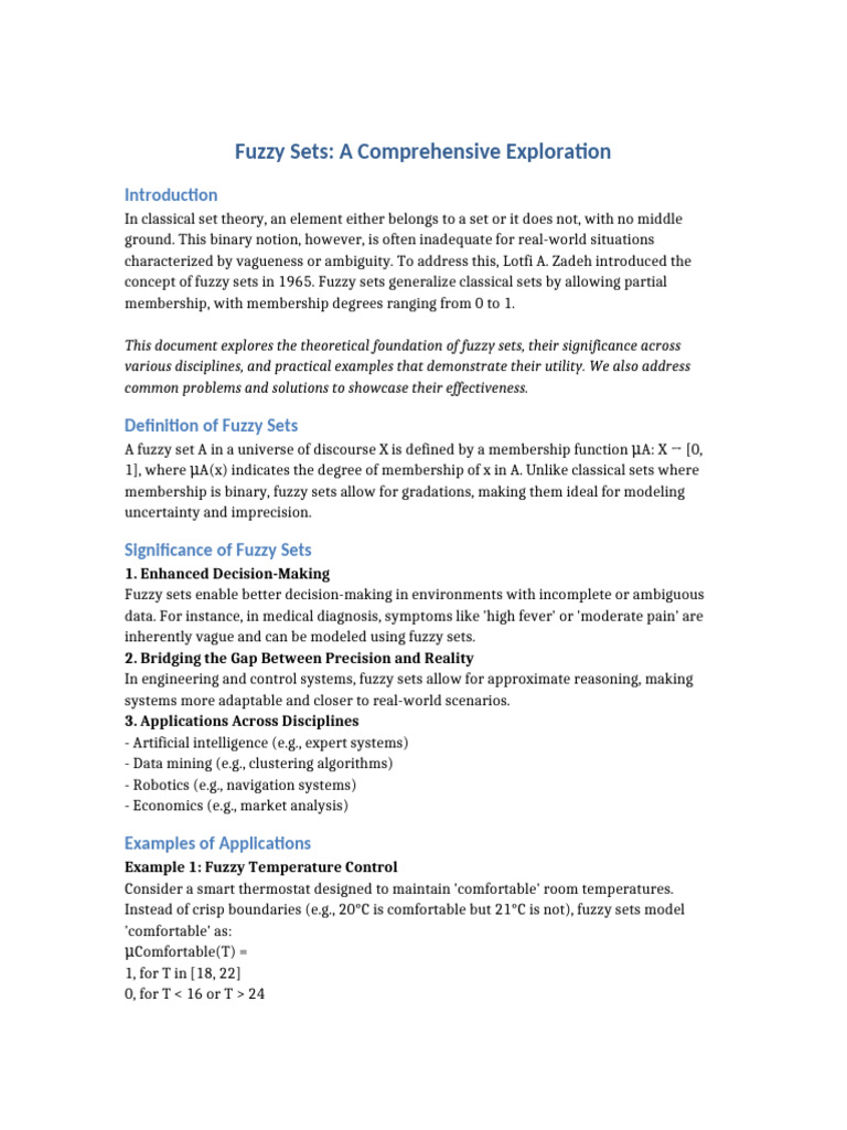 Understanding Fuzzy Sets and Their Applications | PDF | Fuzzy Logic ...