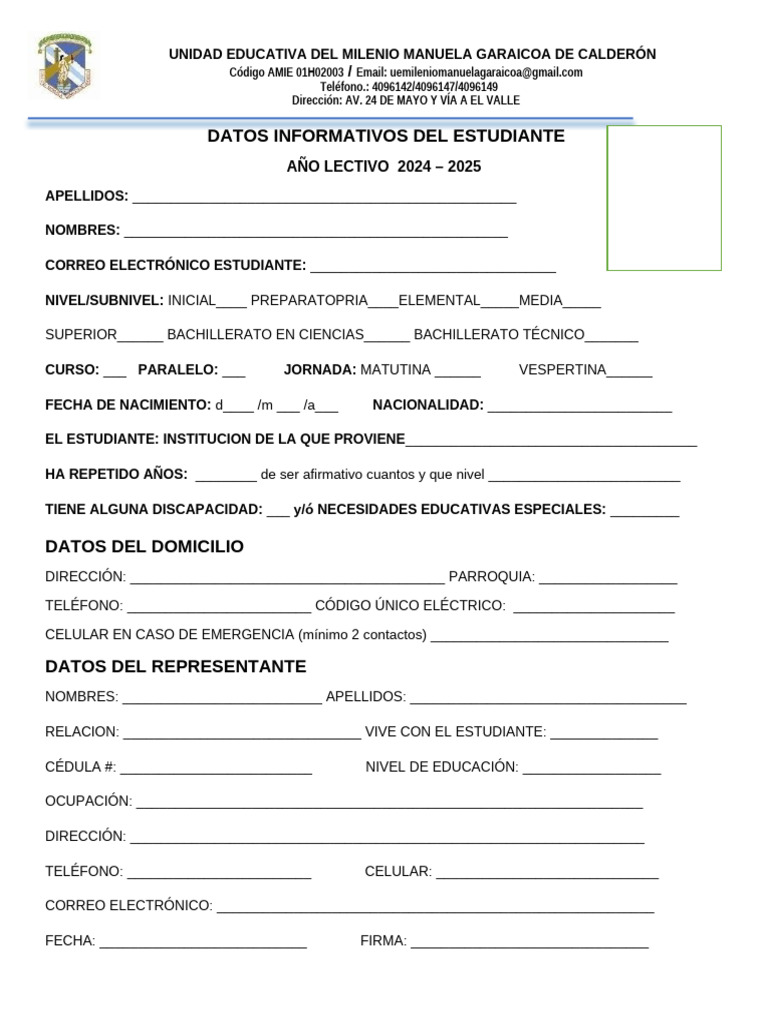 Formulario de Inscripción Estudiantil 2024-2025 | PDF