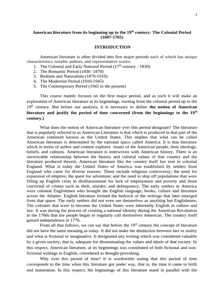 Version Students American Literature of The Colonial Period | PDF ...