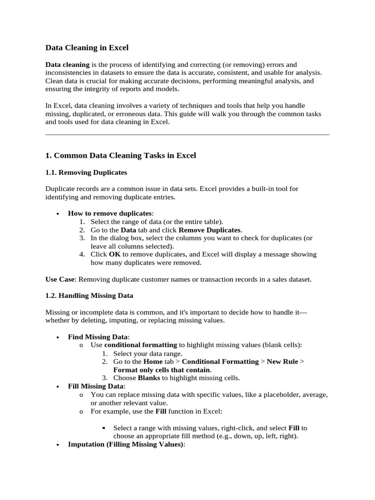 Data Cleaning in Excel | PDF | Microsoft Excel | Data Data Cleaning in Excel | PDF | Microsoft Excel | Data