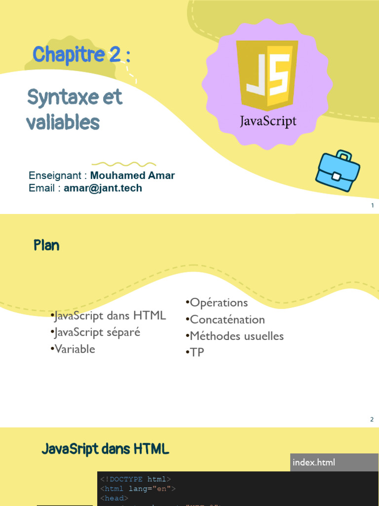 Chapitre 2 - Syntaxe Et Valiables | PDF | JavaScript | Développement de logiciel