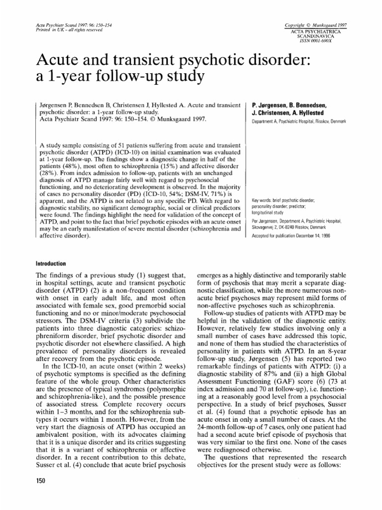 Acute and Transient Psychotic Disorder.a 1-Year Follow-Up Study ...