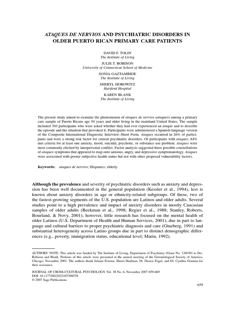Ataques de Nervios and Psychiatric Disorders in Older Puerto Rican ...