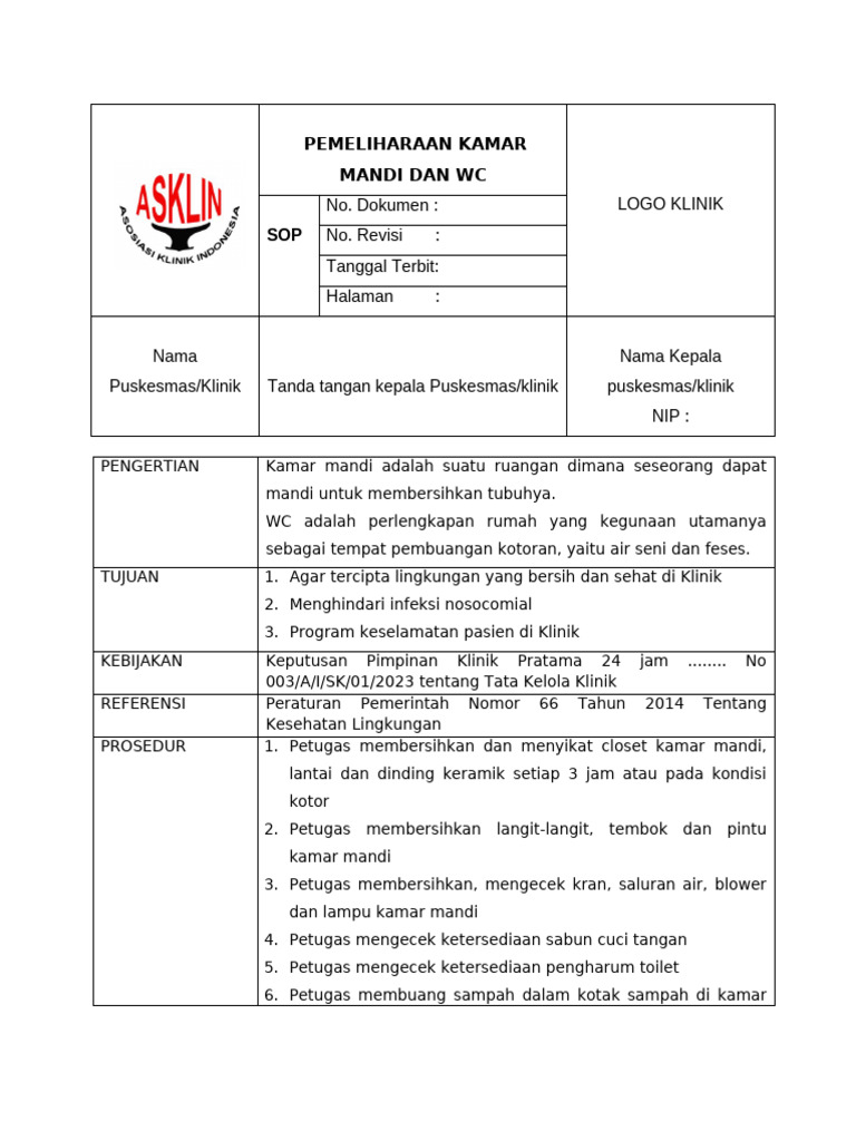 Spo Pemeliharaan Kamar Mandi - WC ( ) | PDF