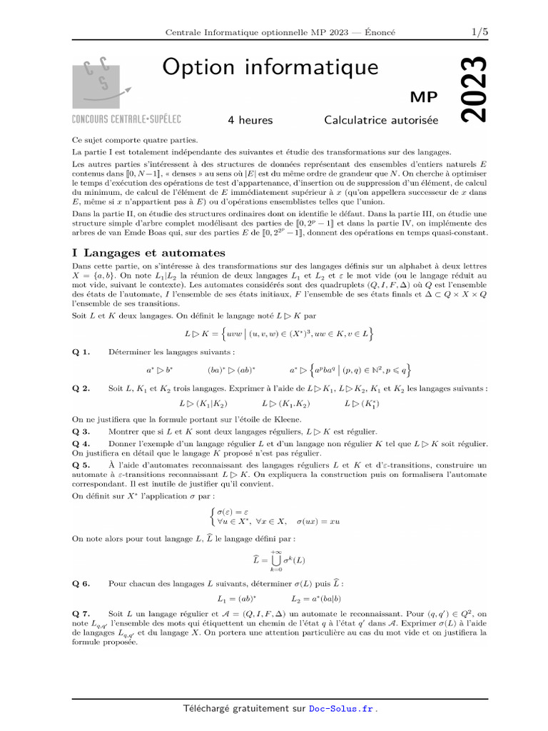 MP Info Centrale 1 2023.enonce | PDF