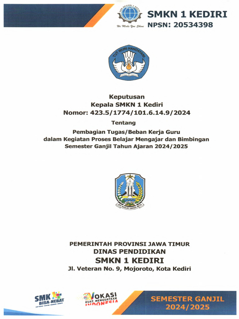 Sk Pbm Sms Ganjil Smkn 1 Kediri 2024-2025 | PDF