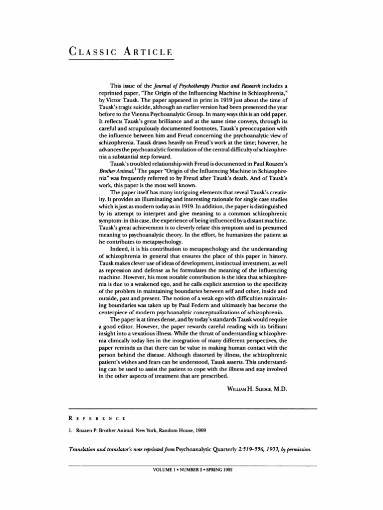 TAUSK the Influencing Machine PDF | PDF | Psychoanalysis | Sigmund Freud