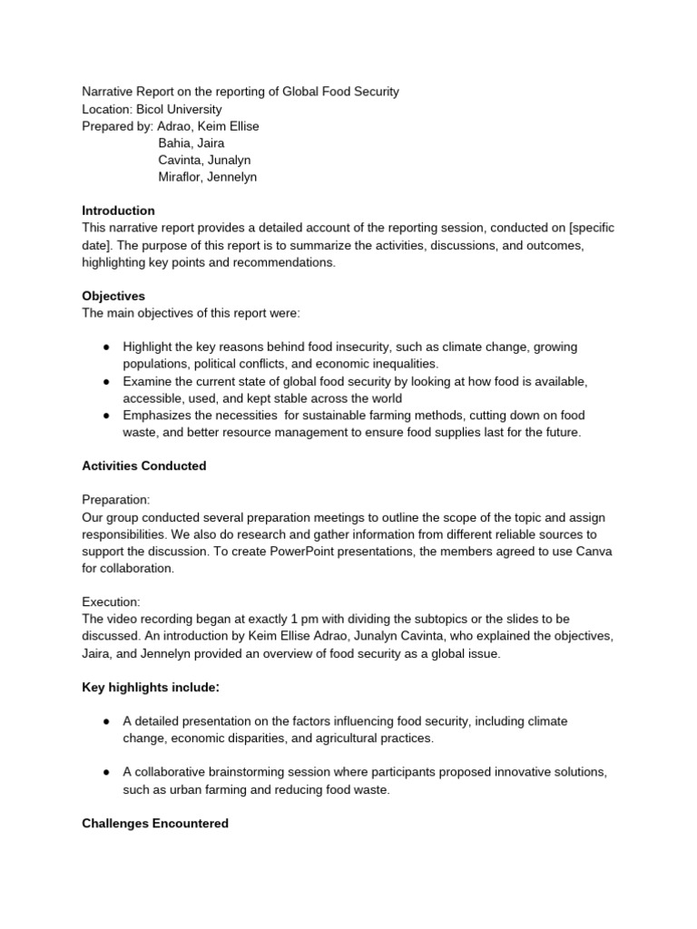 Narrative Report | PDF | Food Security | Agriculture