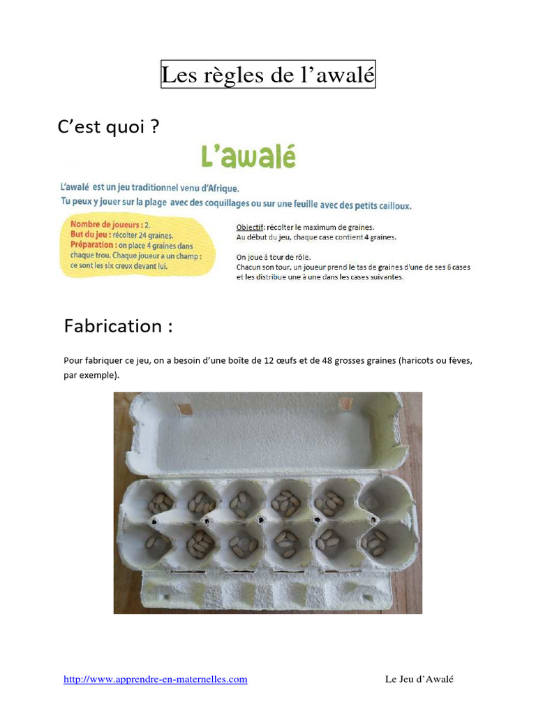 Règles du jeu d'Awalé simplifiées | PDF | Nombre | Graine
