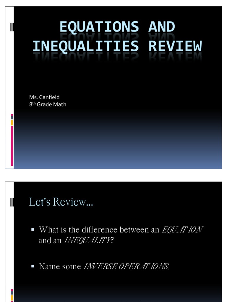 Equations and Inequalities Review | PDF | Inequality (Mathematics ...
