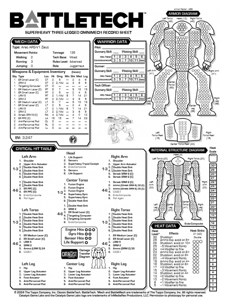Ares ARS-V1 Zeus | PDF | Battle Tech