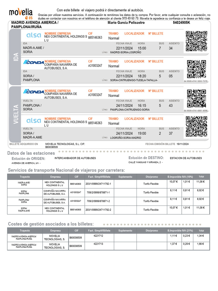 Billete Movelia 111325267 | PDF | Transporte público | Transporte
