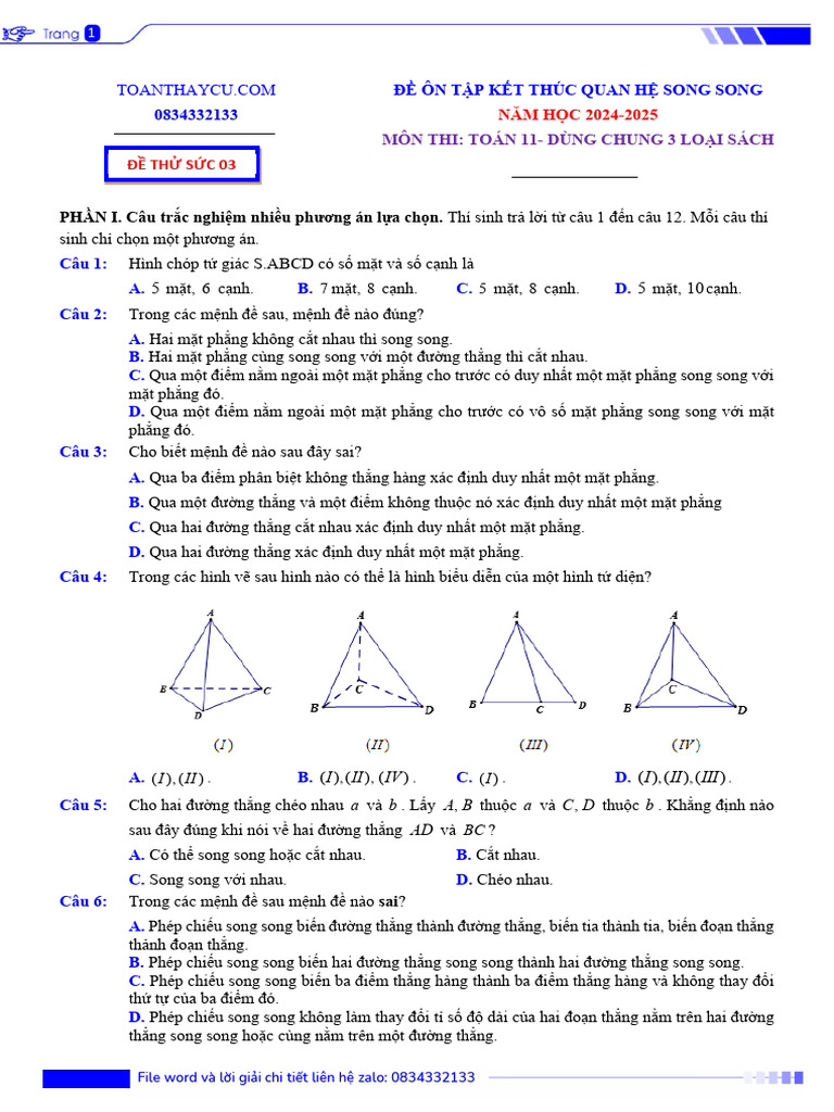 (toanthaycu.com) - Đề số 03 - KT Chương QHSS - Đề bài - Toán 11 - Form ...
