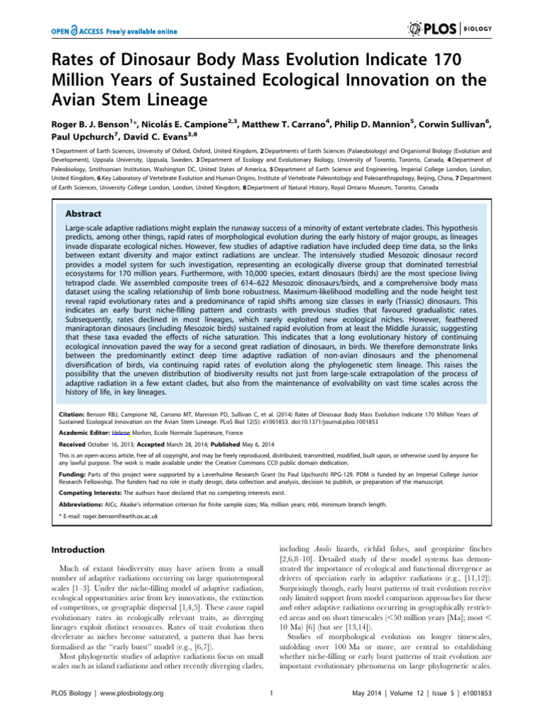 Benson 14 | PDF | Dinosaurs | Evolution